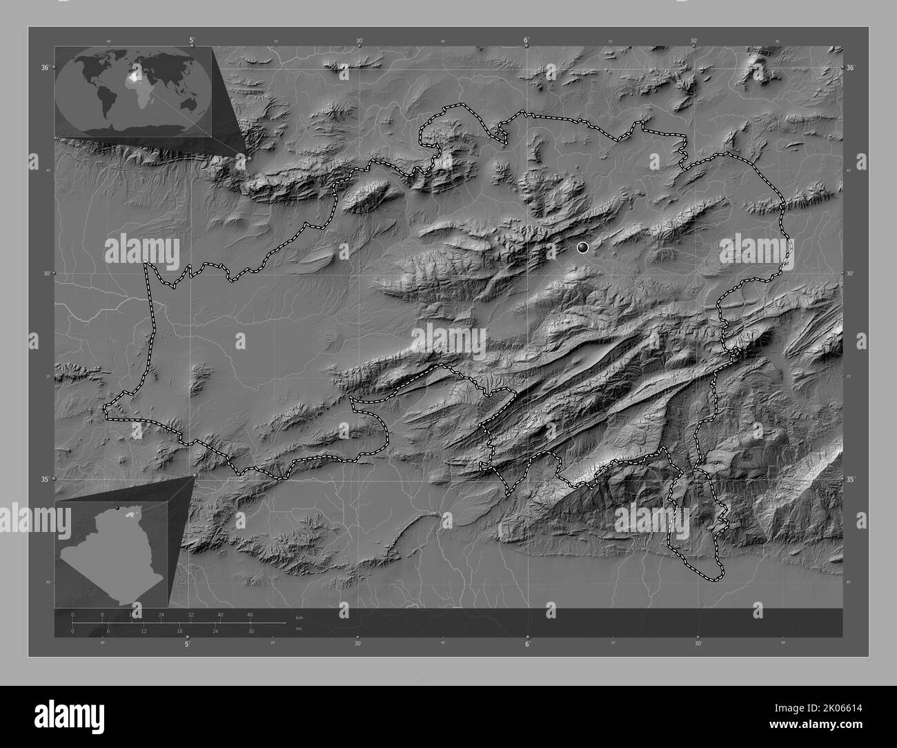 Batna, province of Algeria. Bilevel elevation map with lakes and rivers ...