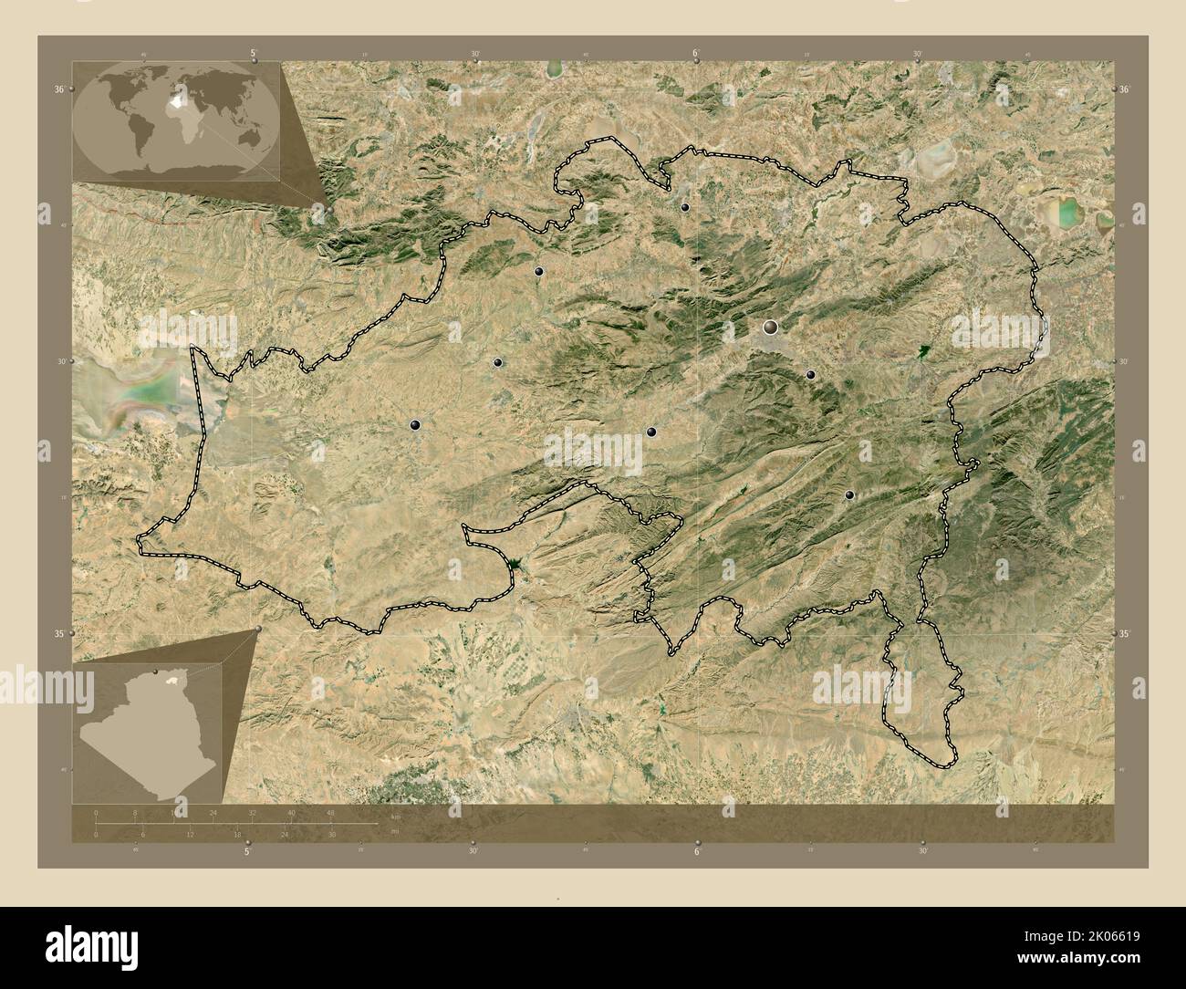 Batna, province of Algeria. High resolution satellite map. Locations of ...