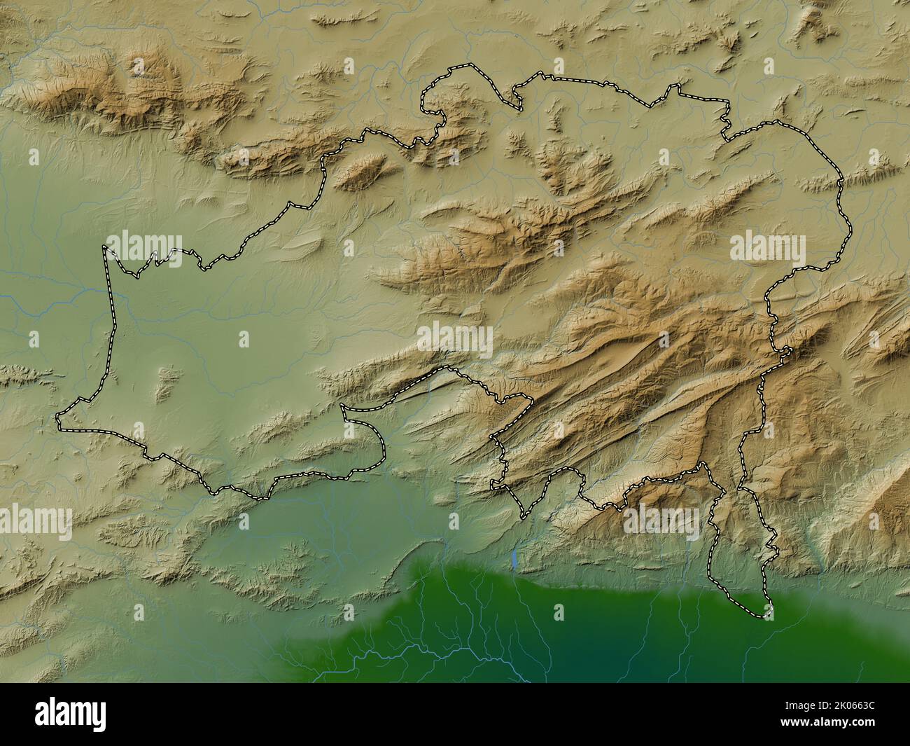 Batna, province of Algeria. Colored elevation map with lakes and rivers ...
