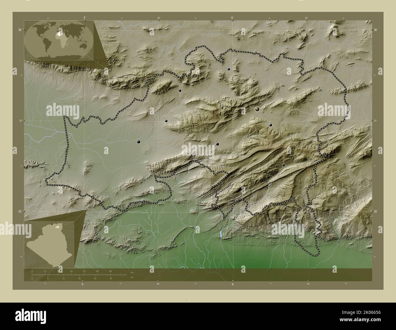 Batna, province of Algeria. Elevation map colored in wiki style with ...