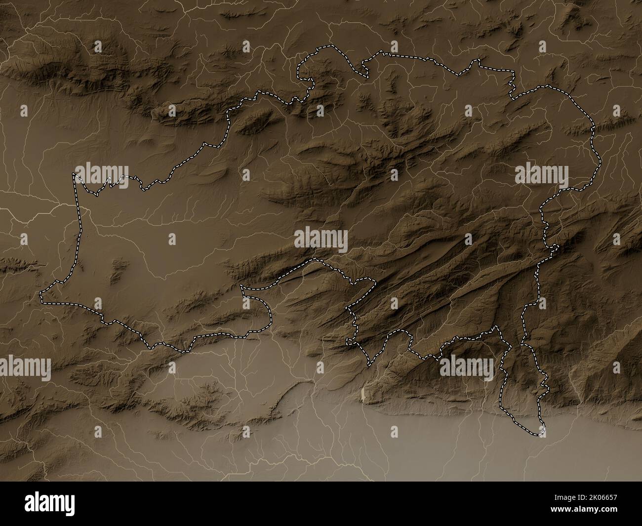 Batna, province of Algeria. Elevation map colored in sepia tones with ...