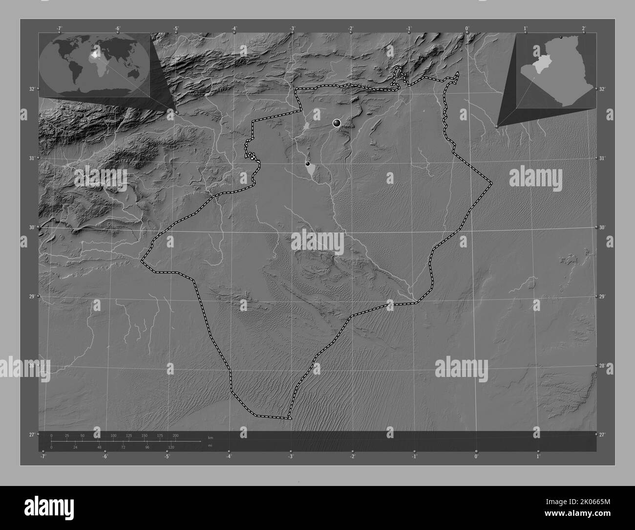 Bechar, province of Algeria. Bilevel elevation map with lakes and ...