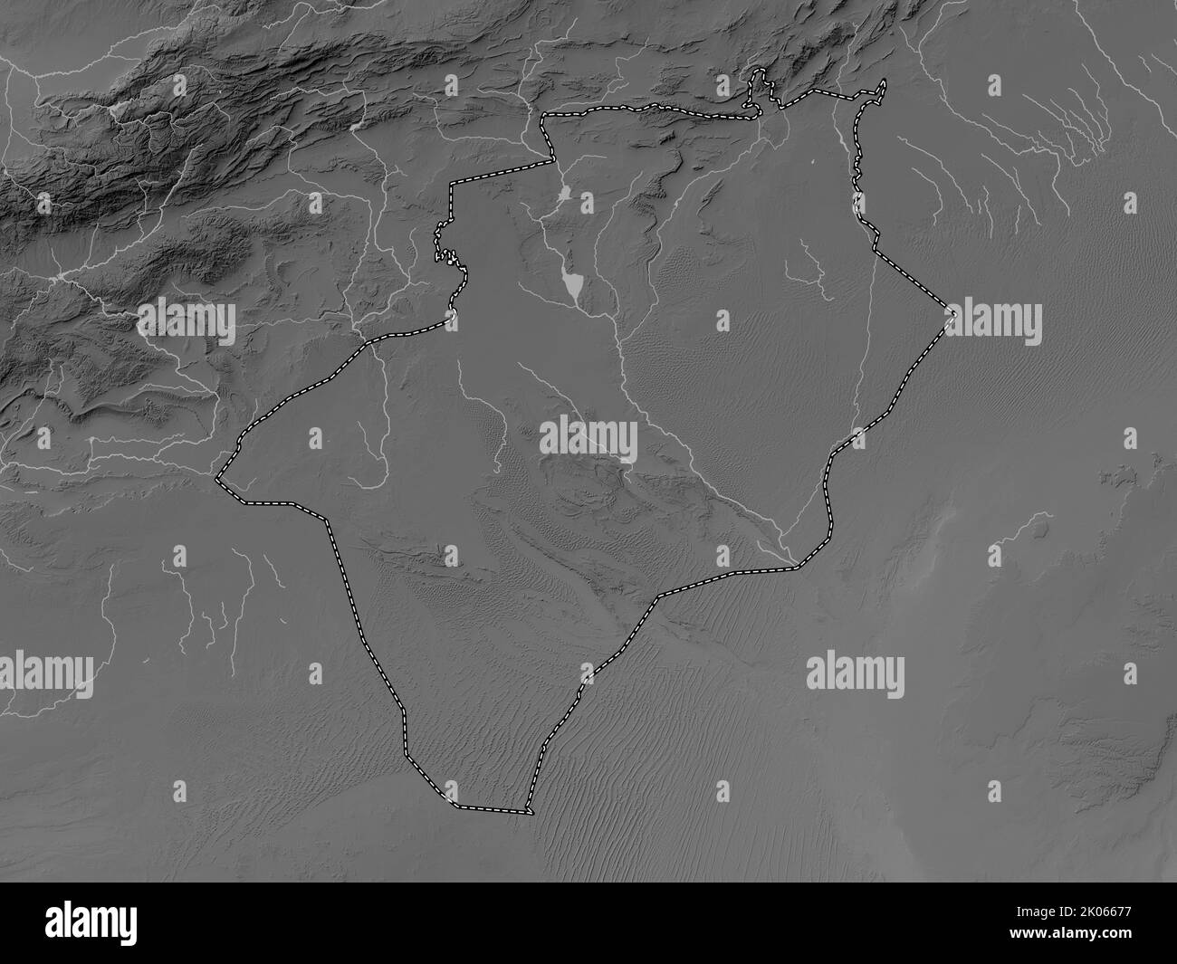 Bechar, province of Algeria. Grayscale elevation map with lakes and ...