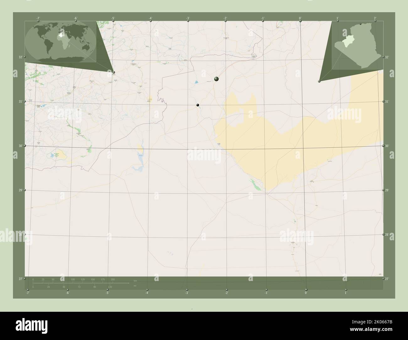 Bechar, province of Algeria. Open Street Map. Locations of major cities ...