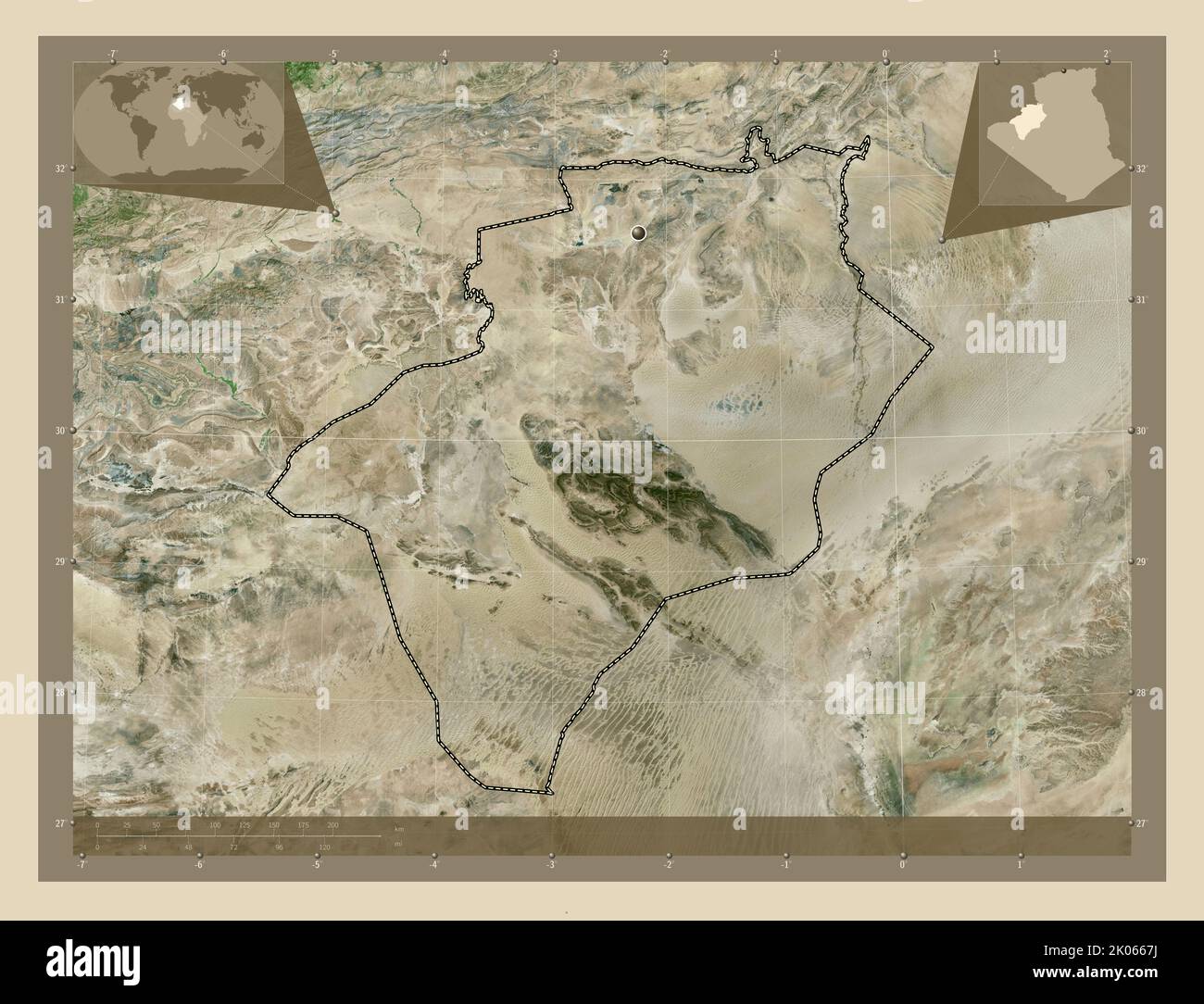 Bechar, province of Algeria. High resolution satellite map. Corner ...