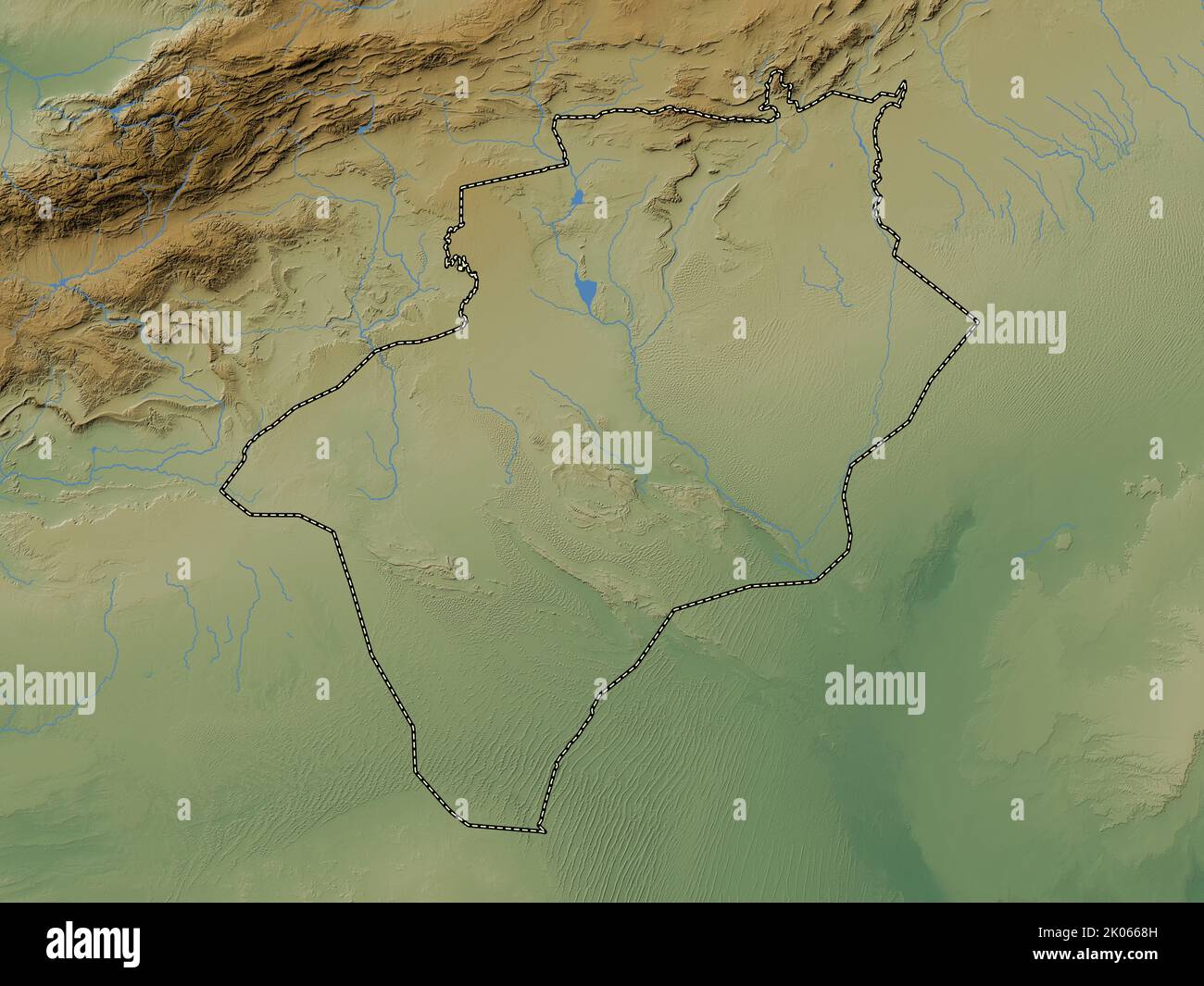 Bechar, province of Algeria. Colored elevation map with lakes and ...