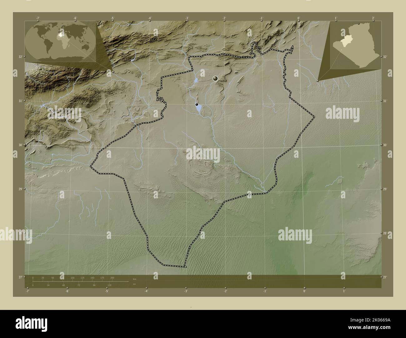 Bechar, province of Algeria. Elevation map colored in wiki style with ...