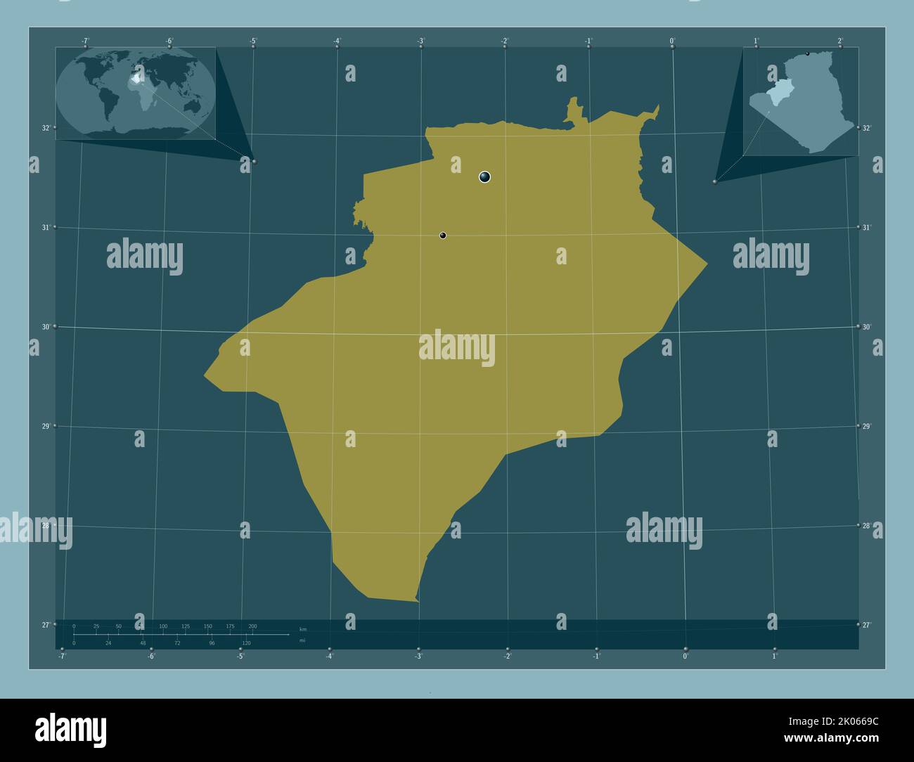 Bechar, province of Algeria. Solid color shape. Locations of major ...