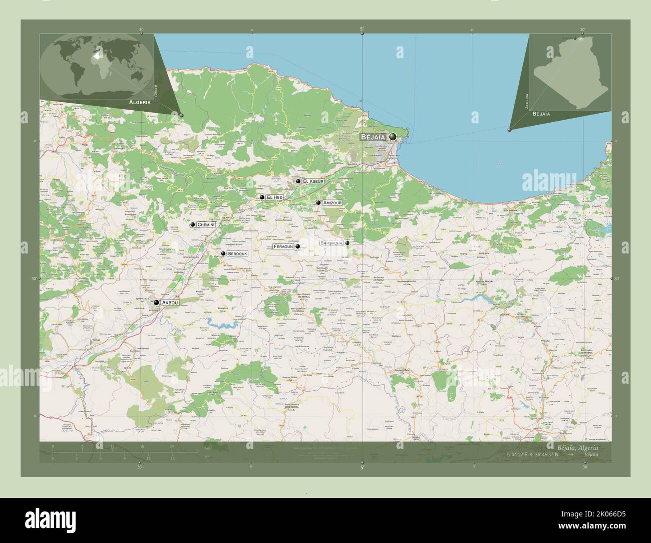 Bejaia, province of Algeria. Open Street Map. Locations and names of ...