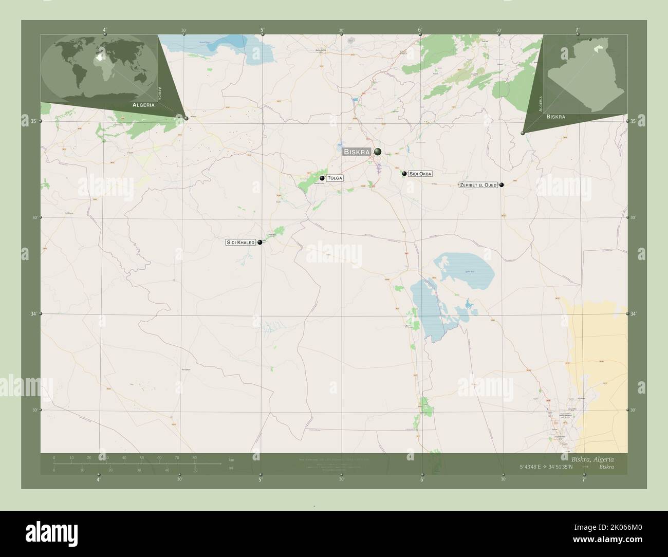 Biskra, province of Algeria. Open Street Map. Locations and names of ...