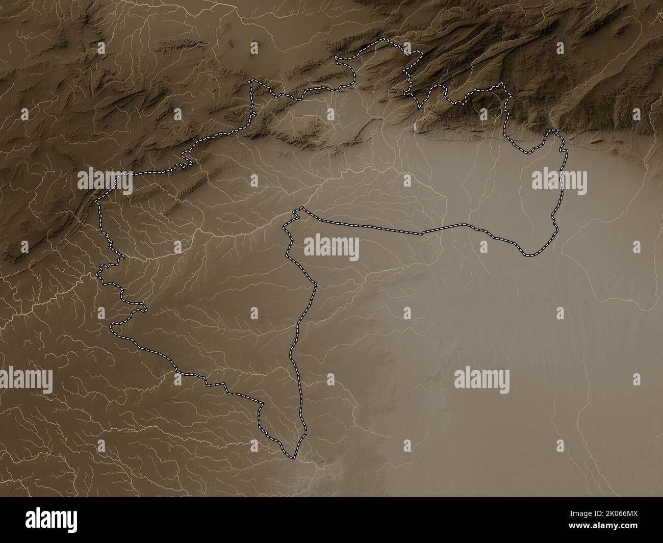 Biskra, province of Algeria. Elevation map colored in sepia tones with ...