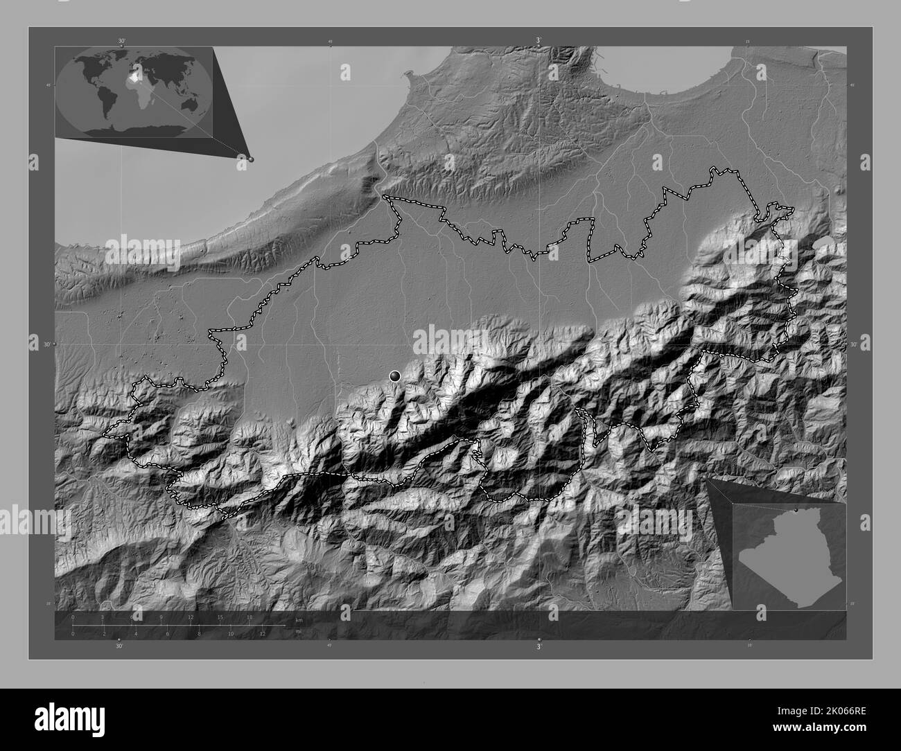 Blida, province of Algeria. Bilevel elevation map with lakes and rivers ...