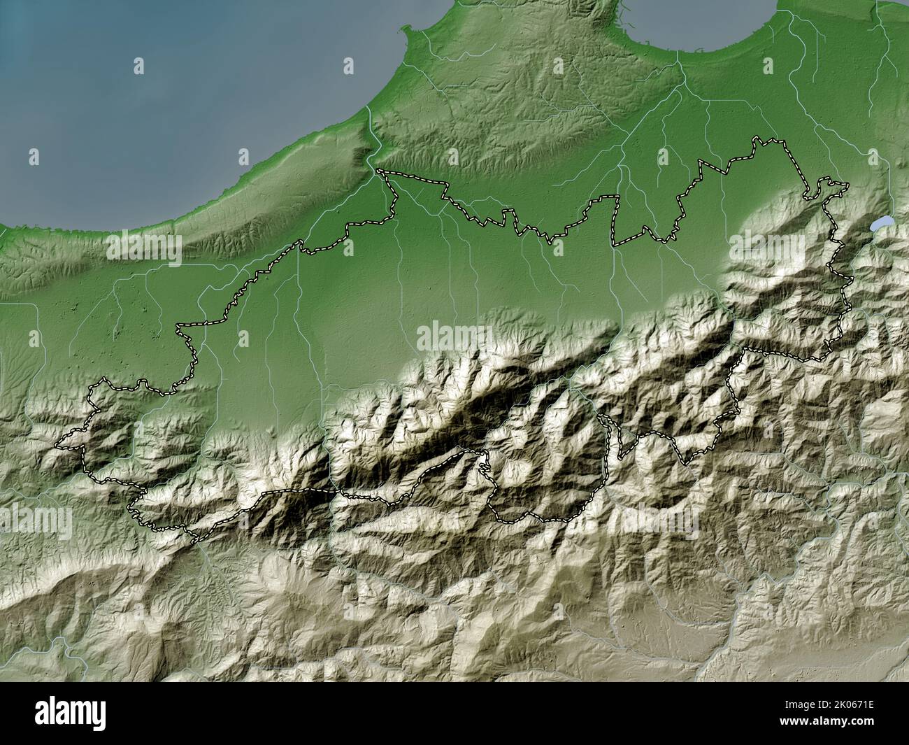 Blida, province of Algeria. Elevation map colored in wiki style with ...