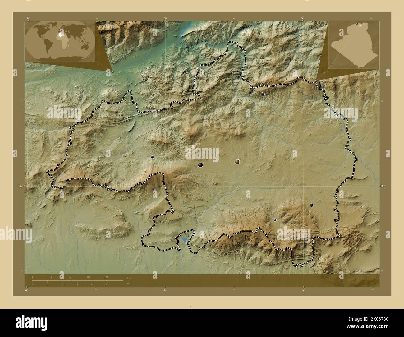 Bordj Bou Arreridj, province of Algeria. Colored elevation map with ...