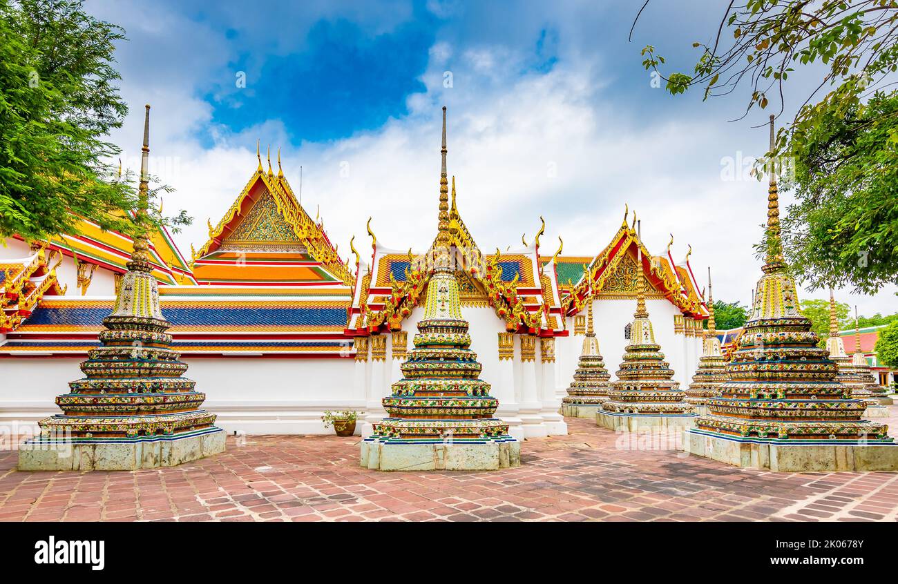 Wat Pho temple in Bangkok city, Thailand. View of pagoda and stupa in ...