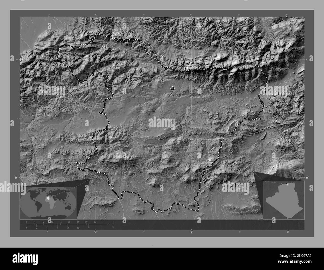 Bouira, province of Algeria. Bilevel elevation map with lakes and ...