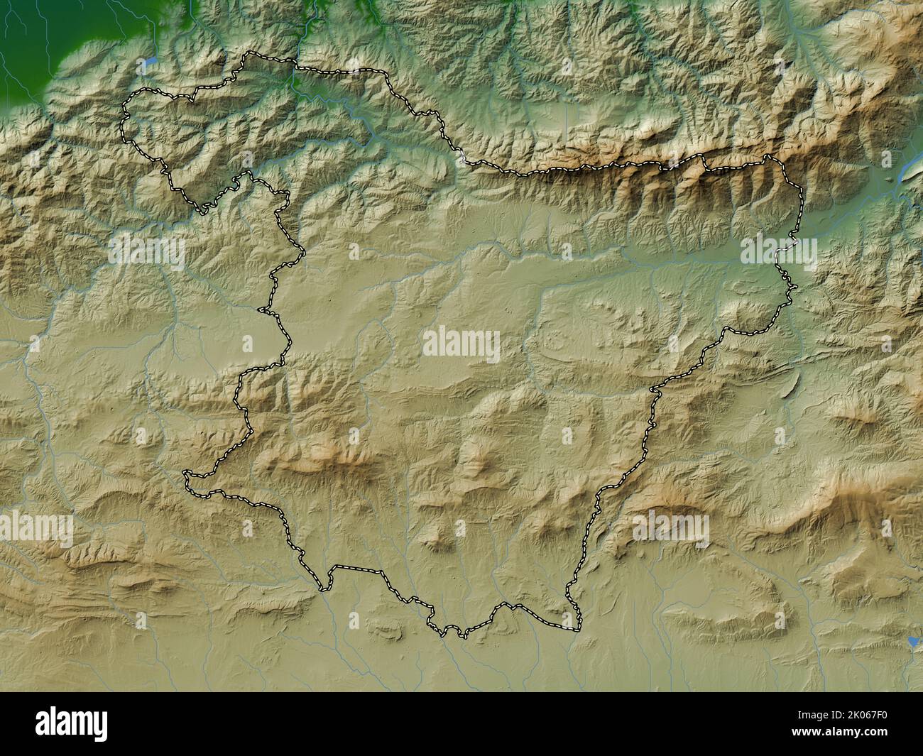 Bouira, province of Algeria. Colored elevation map with lakes and ...