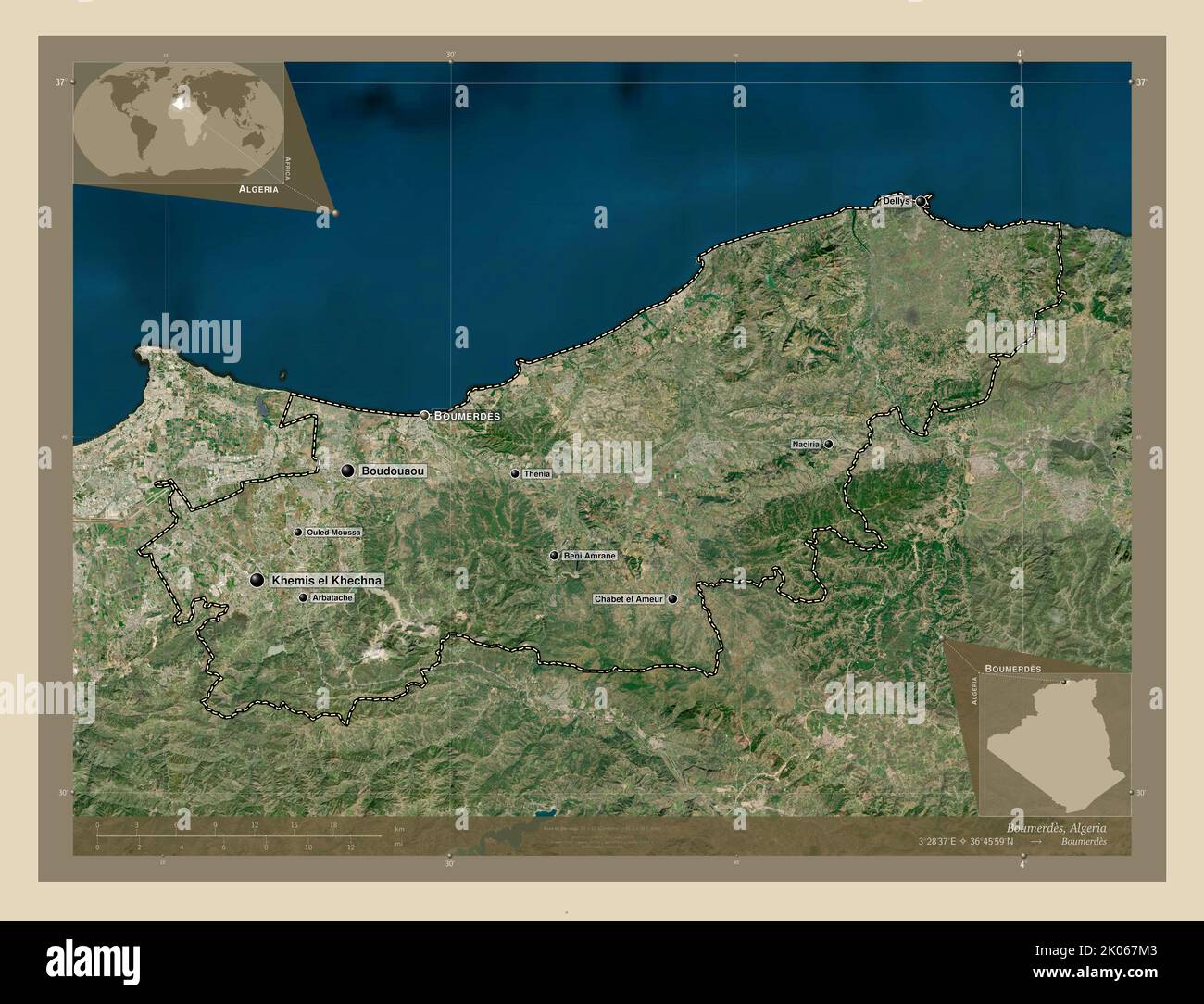 Boumerdes, province of Algeria. High resolution satellite map ...