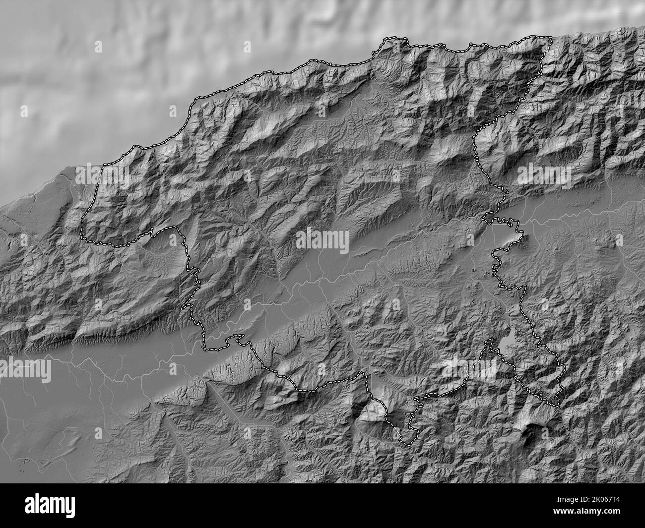 Chlef, province of Algeria. Bilevel elevation map with lakes and rivers ...