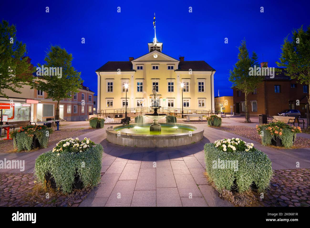 Night view of town hall in Vimmerby, Sweden Stock Photo - Alamy