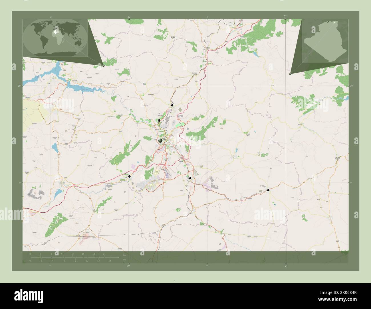 Constantine, province of Algeria. Open Street Map. Locations of major ...