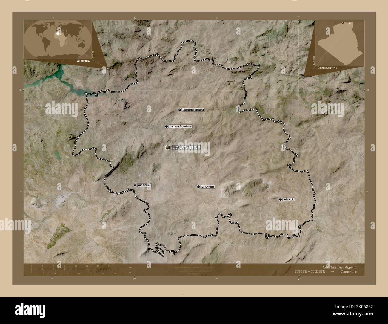 Constantine, province of Algeria. Low resolution satellite map ...