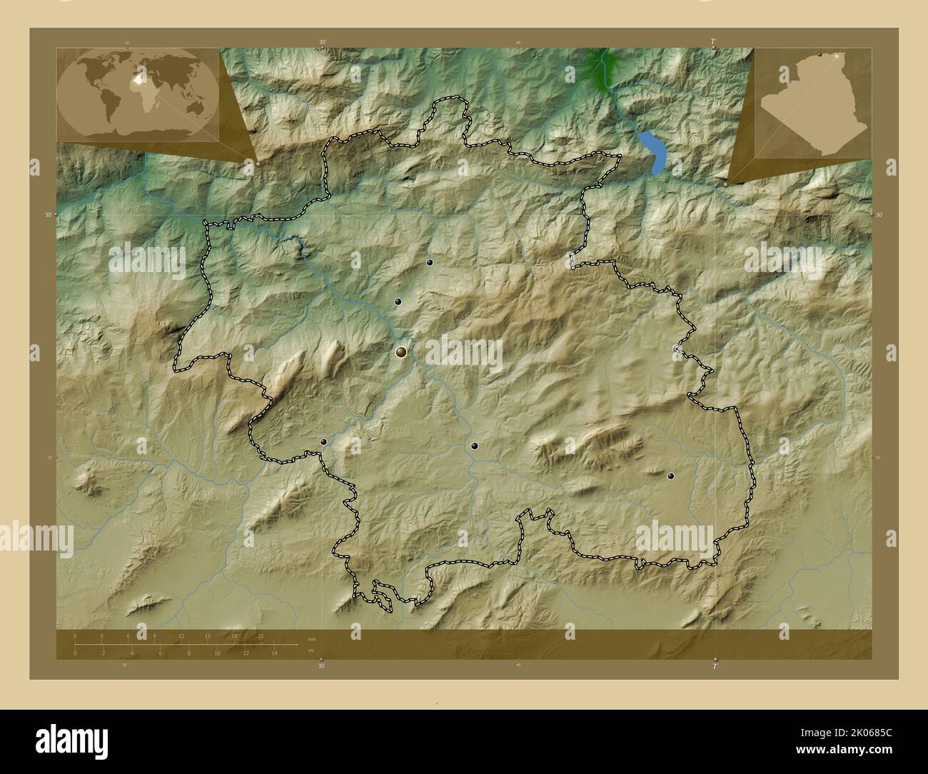 Constantine, province of Algeria. Colored elevation map with lakes and ...