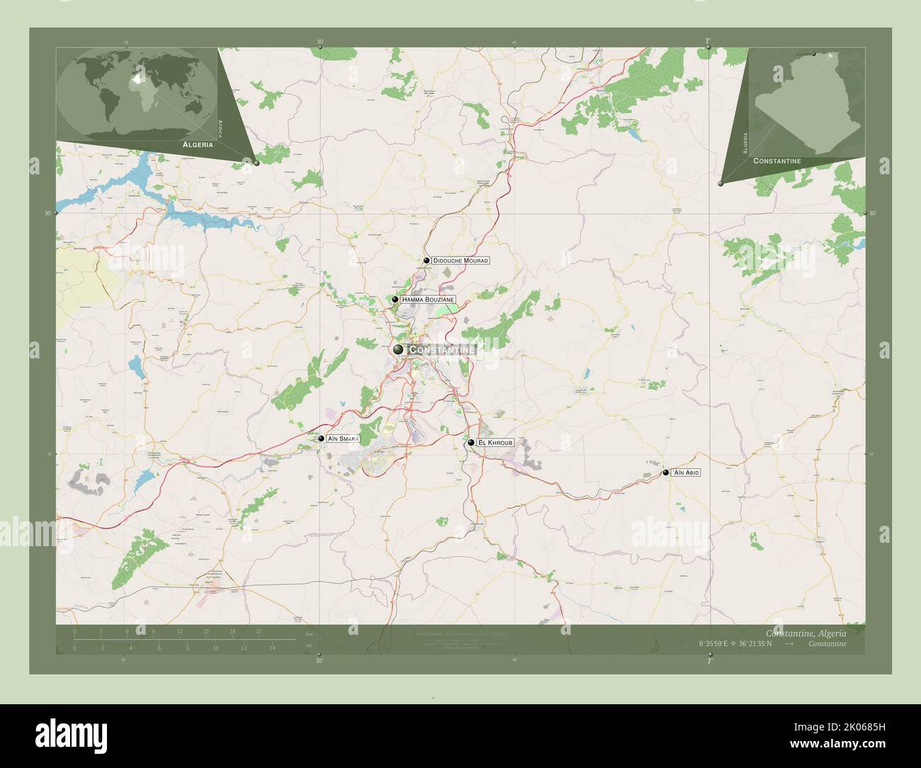 Constantine, province of Algeria. Open Street Map. Locations and names ...
