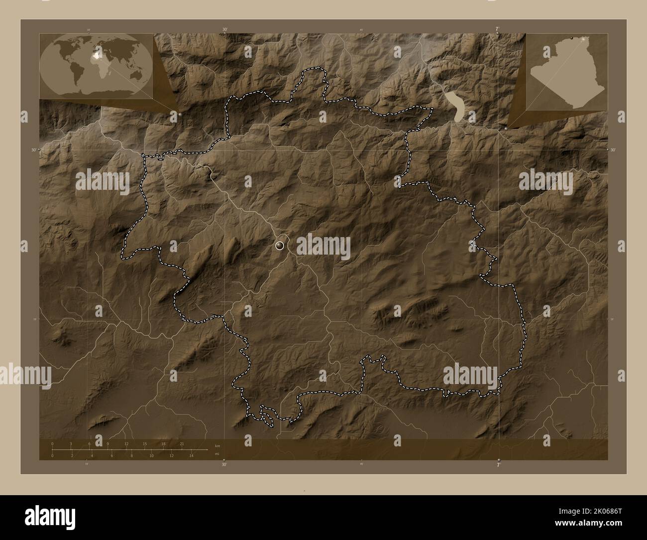 Constantine, province of Algeria. Elevation map colored in sepia tones ...