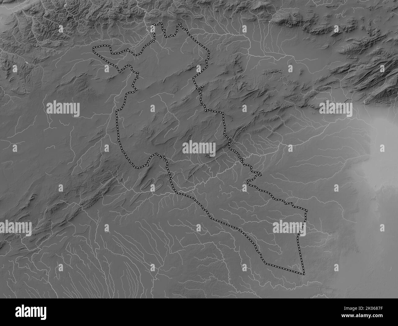Djelfa, province of Algeria. Grayscale elevation map with lakes and ...
