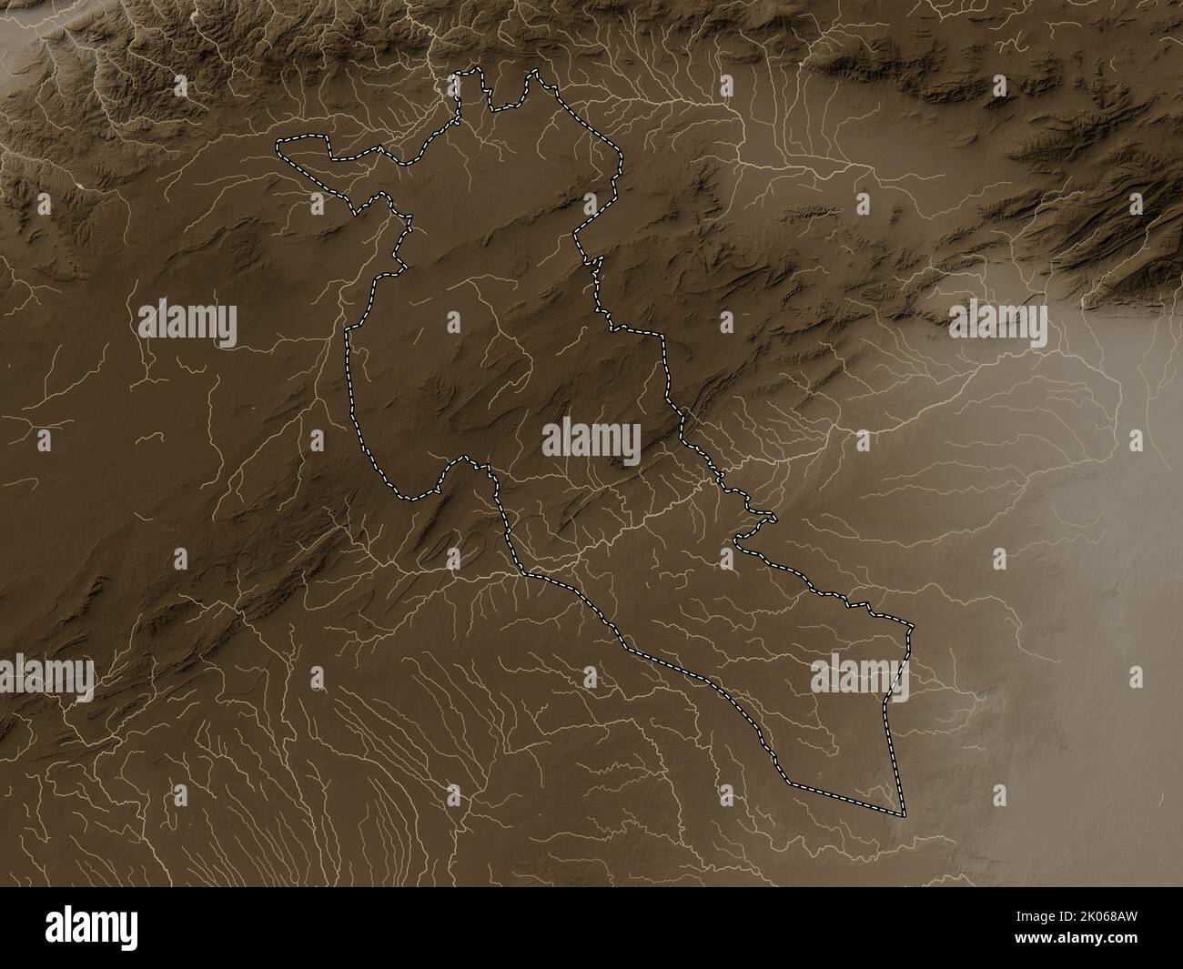 Djelfa, province of Algeria. Elevation map colored in sepia tones with ...
