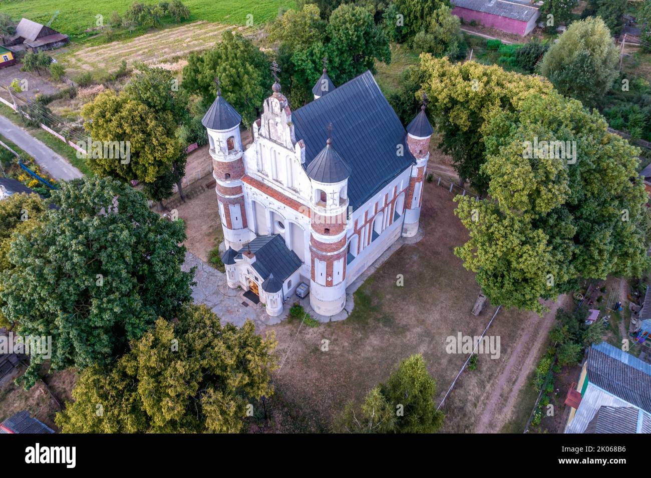 aerial view on baroque temple or catholic church in countryside Stock ...