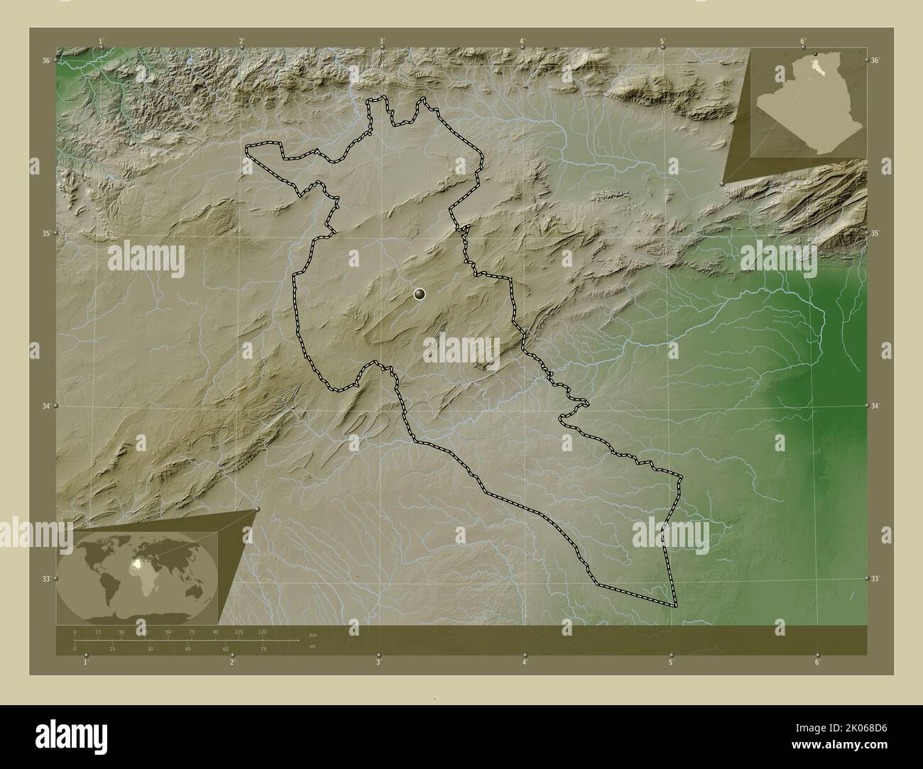 Djelfa, province of Algeria. Elevation map colored in wiki style with ...