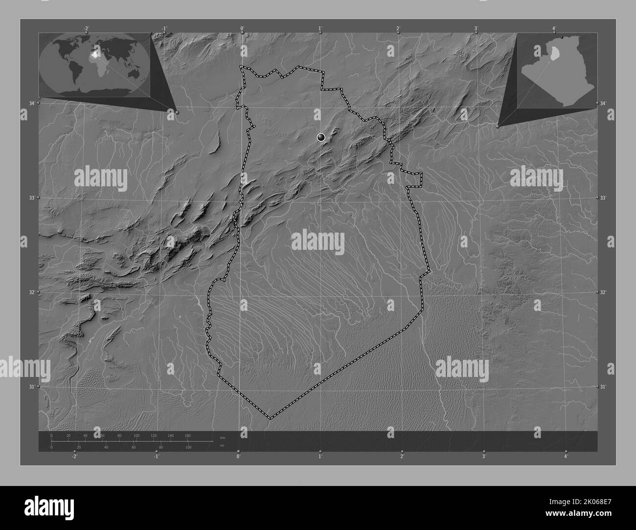 El Bayadh, province of Algeria. Bilevel elevation map with lakes and ...