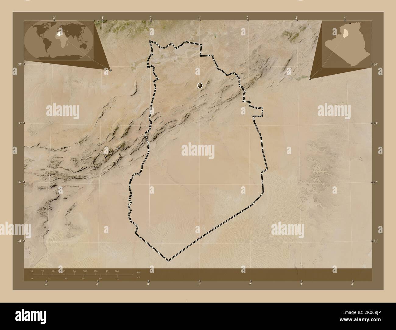 El Bayadh, province of Algeria. Low resolution satellite map. Corner ...