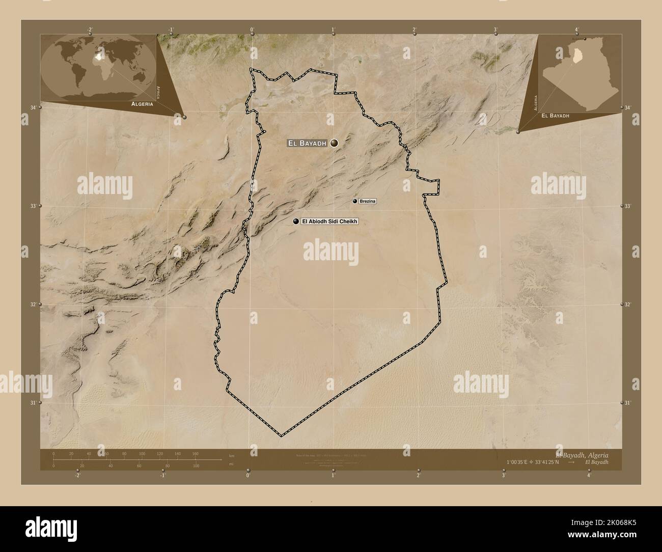 El Bayadh, province of Algeria. Low resolution satellite map. Locations ...