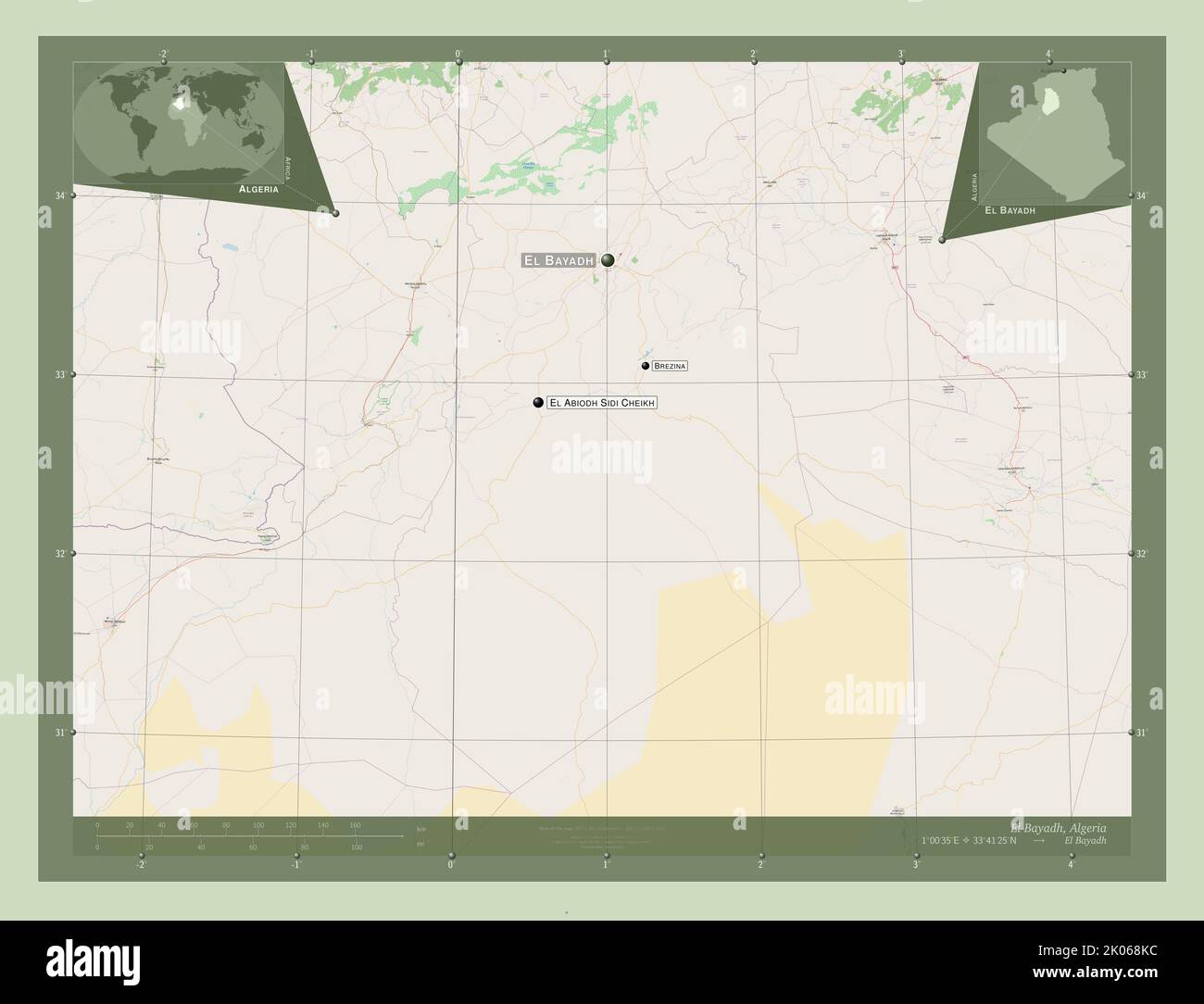 El Bayadh, province of Algeria. Open Street Map. Locations and names of ...