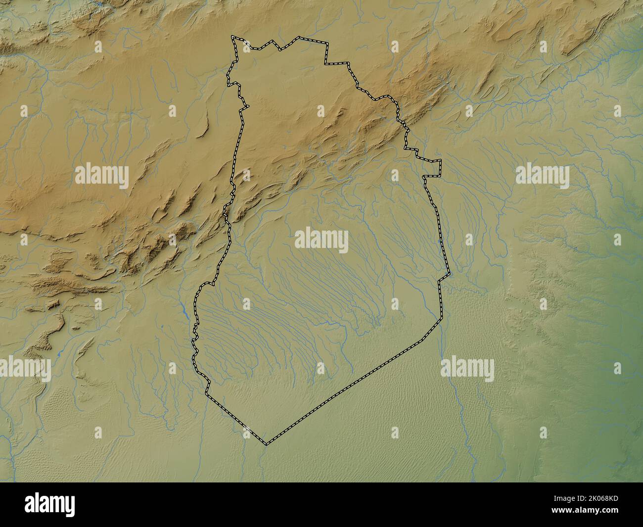 El Bayadh, province of Algeria. Colored elevation map with lakes and ...