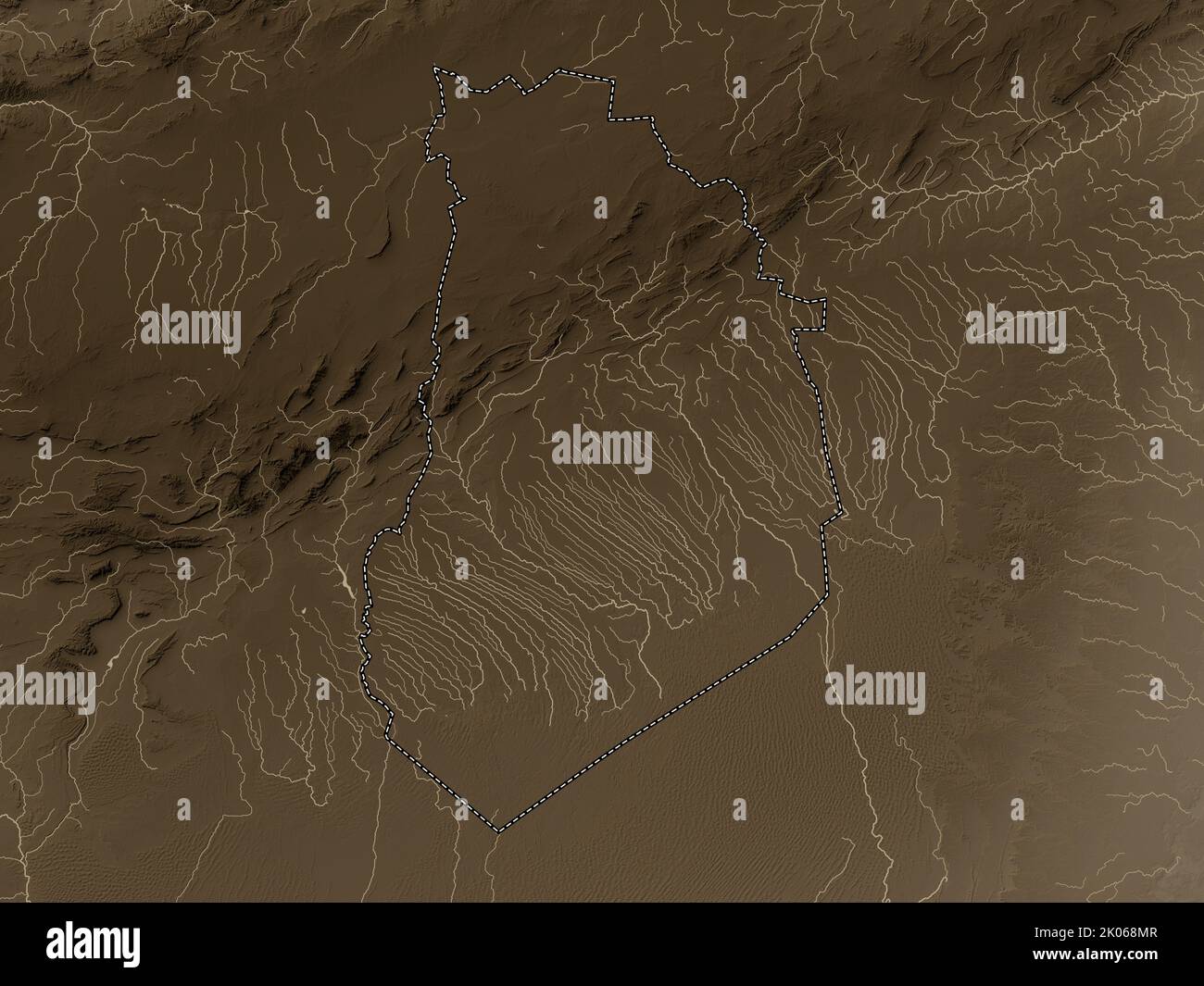 El Bayadh, province of Algeria. Elevation map colored in sepia tones ...