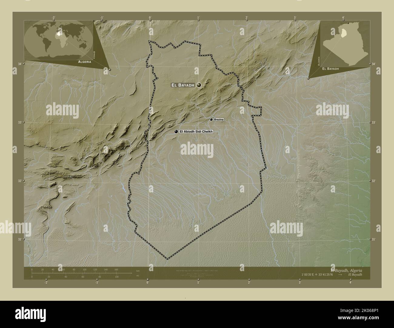 El Bayadh, province of Algeria. Elevation map colored in wiki style ...