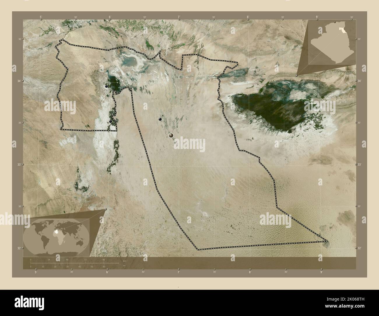 El Oued, province of Algeria. High resolution satellite map. Locations ...