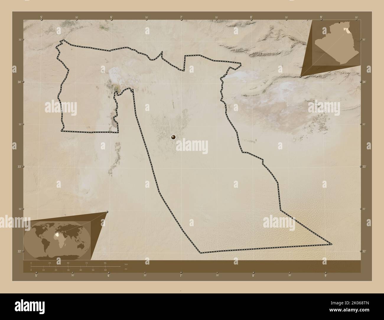 El Oued, province of Algeria. Low resolution satellite map. Corner ...