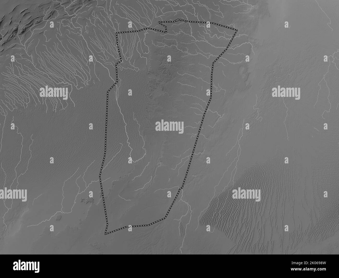 Ghardaia, province of Algeria. Grayscale elevation map with lakes and ...