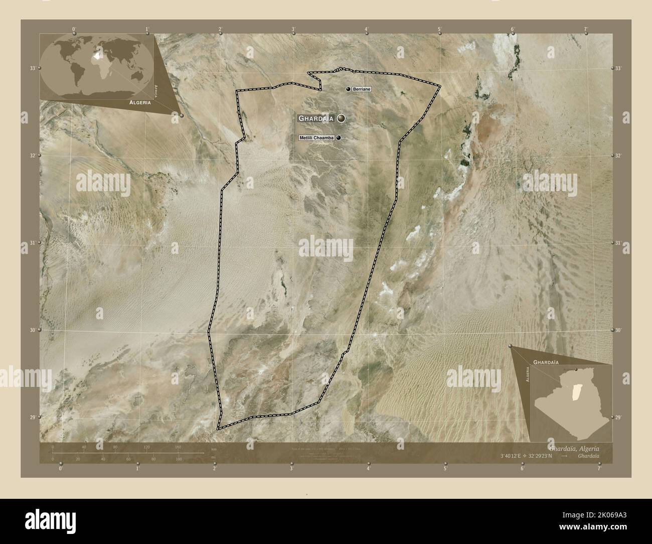 Ghardaia, province of Algeria. High resolution satellite map. Locations ...