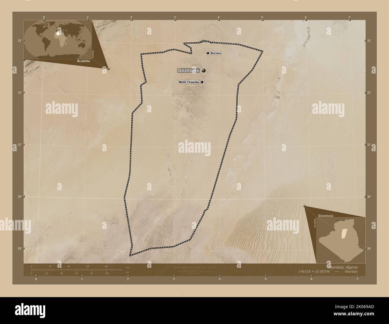 Ghardaia, province of Algeria. Low resolution satellite map. Locations ...