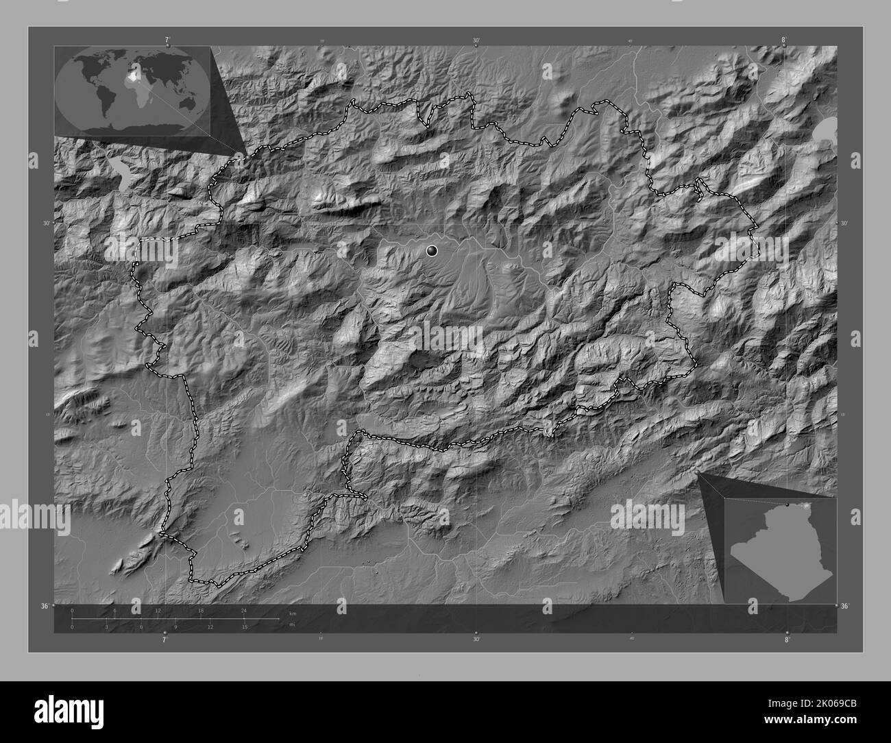 Guelma, province of Algeria. Bilevel elevation map with lakes and ...