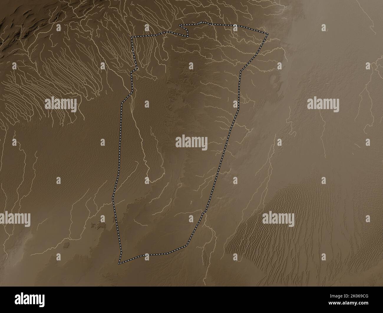 Ghardaia, province of Algeria. Elevation map colored in sepia tones ...