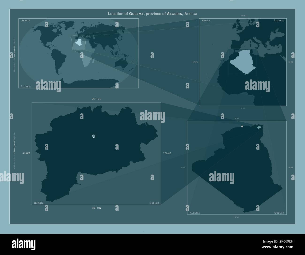 Guelma, province of Algeria. Diagram showing the location of the region ...