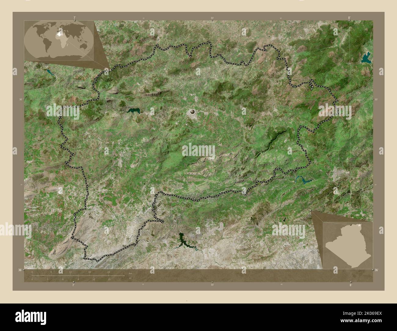 Guelma, province of Algeria. High resolution satellite map. Corner ...