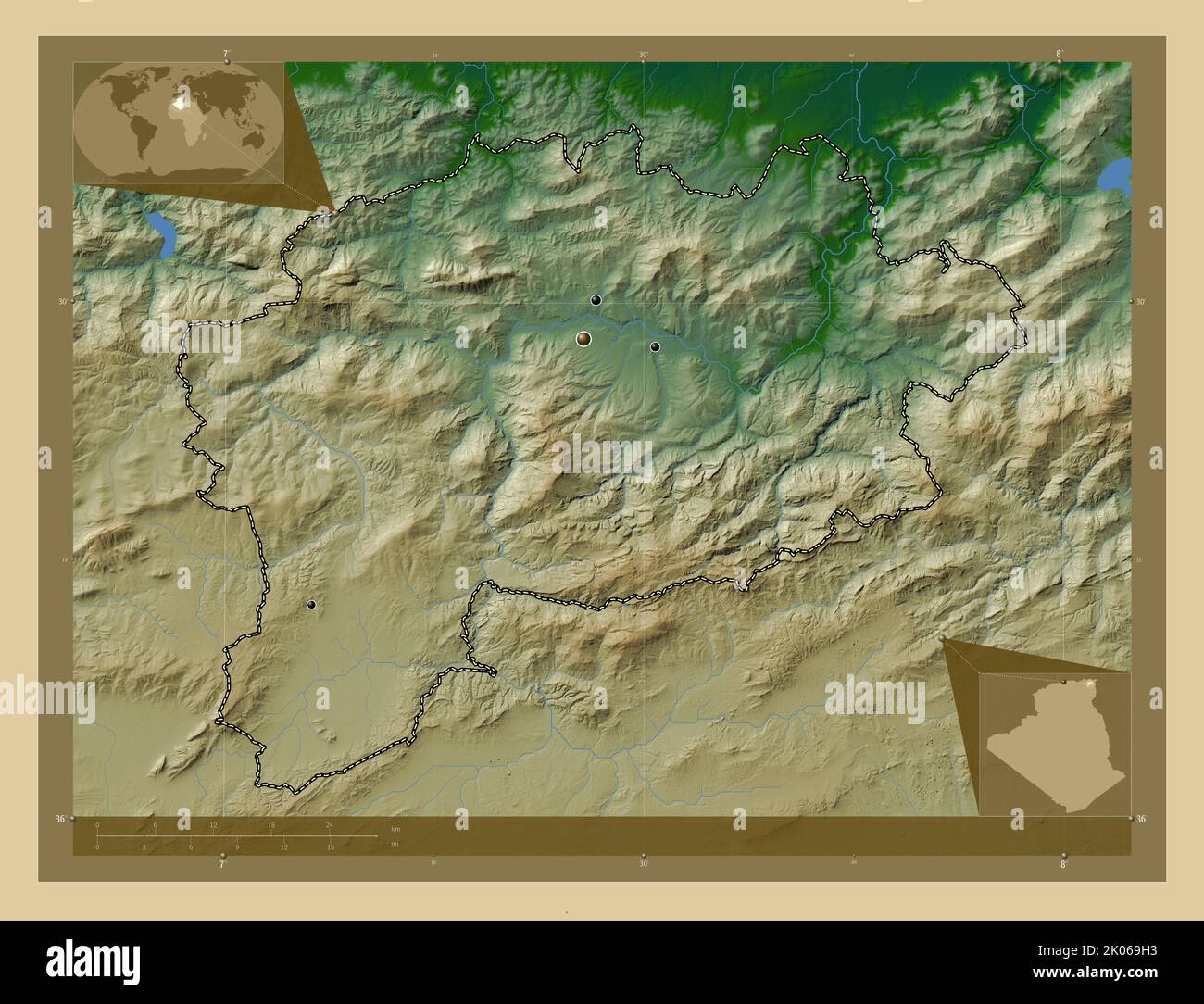 Guelma, province of Algeria. Colored elevation map with lakes and ...